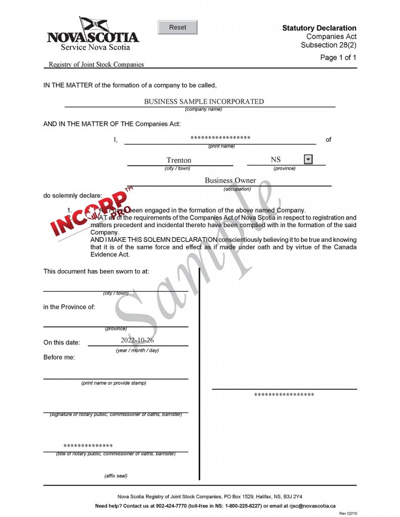 Sample of Statutory Declaration Statement NS